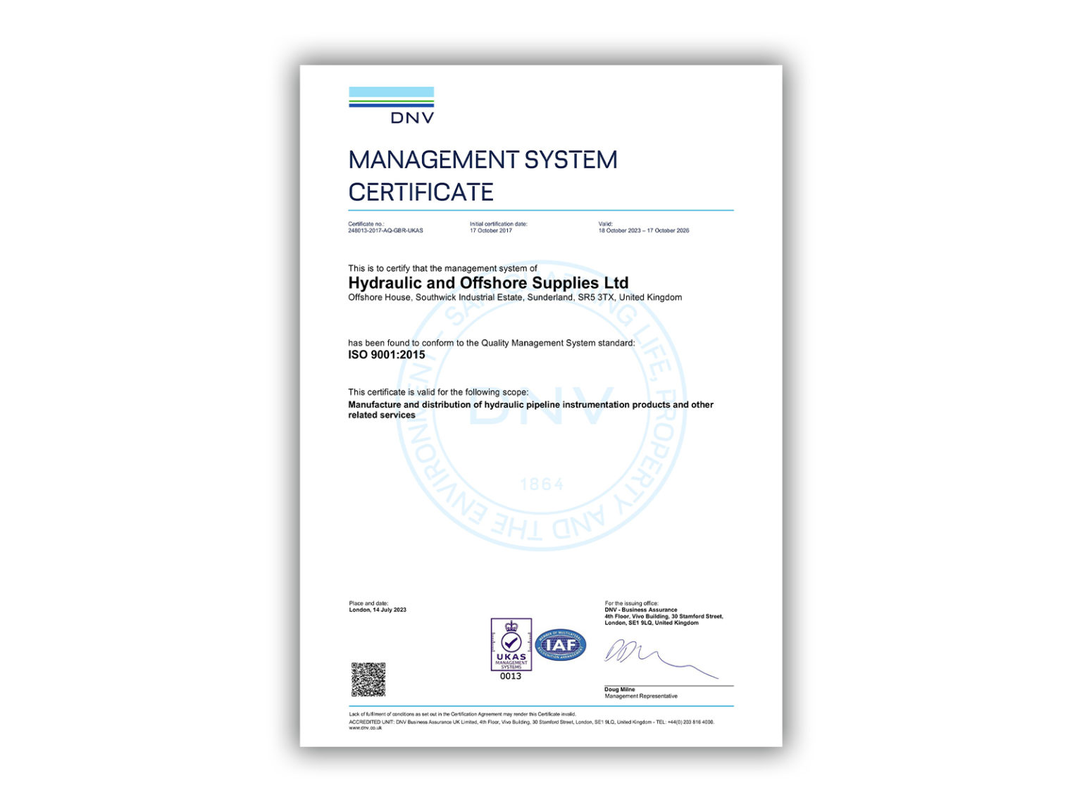 Certificates - Hydraulic & Offshore Supplies